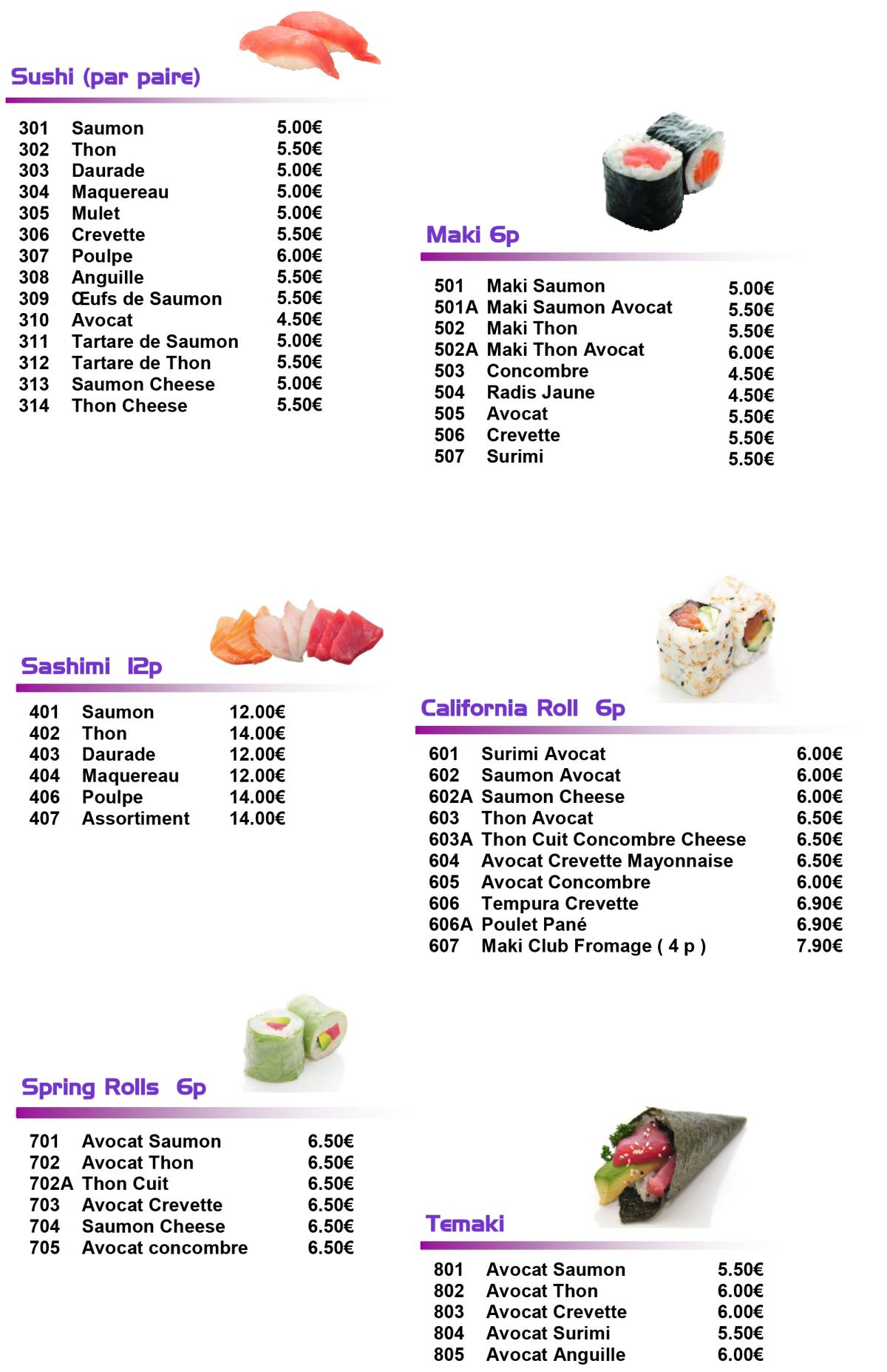 Menu Carte sur place sushia restaurant japonais 68000 COLMAR