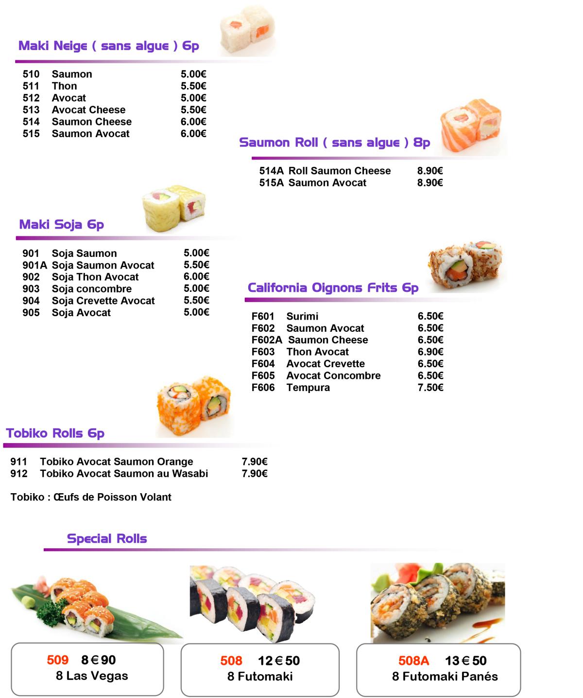 Menu Carte sur place sushia restaurant japonais 68000 COLMAR